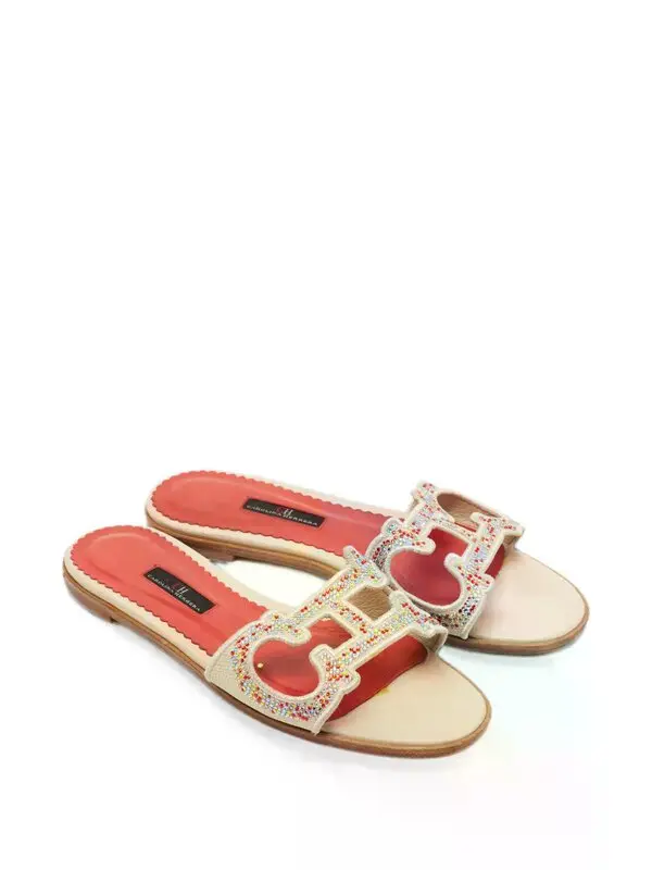 Carolina Herrera Crystal Embellished Ch Logo Slides