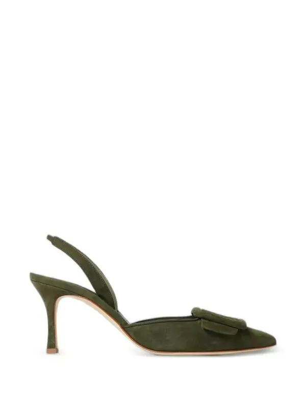 Manolo Blahnik Maysli Suede Pumps With Decorative Buckle - Green