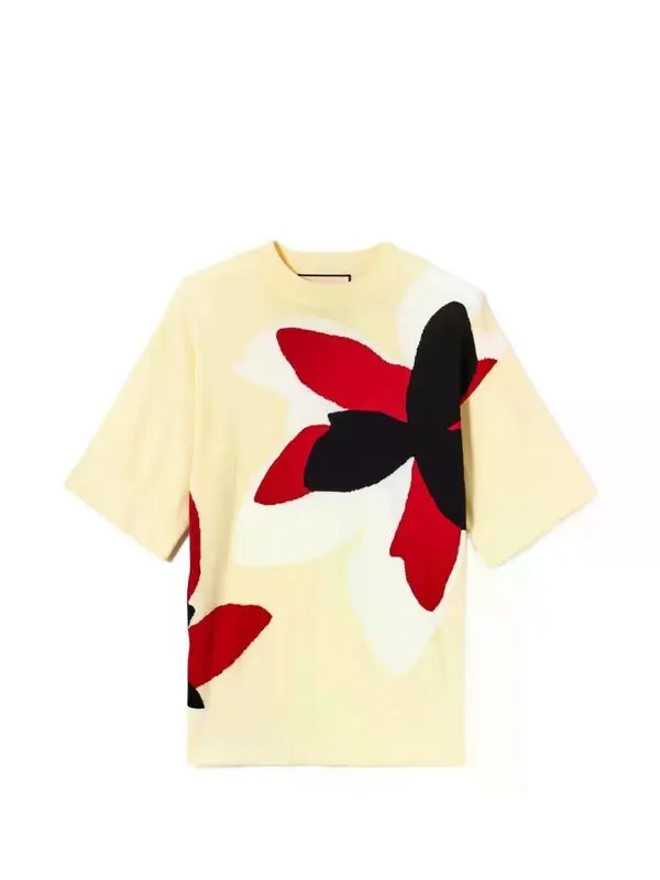 Plan C Flower Intarsia Crew Neck T-shirt