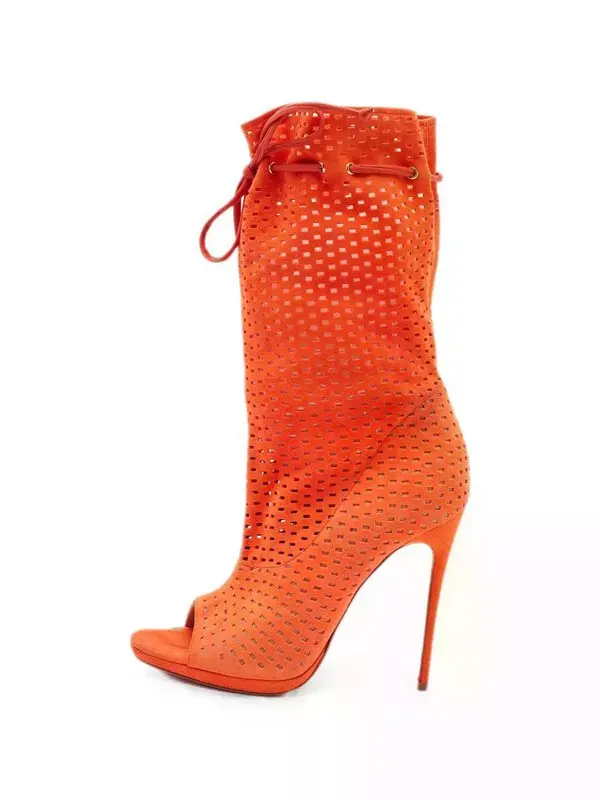 CHRISTIAN LOUBOUTIN Suede Perforated Ankle Pumps - Orange