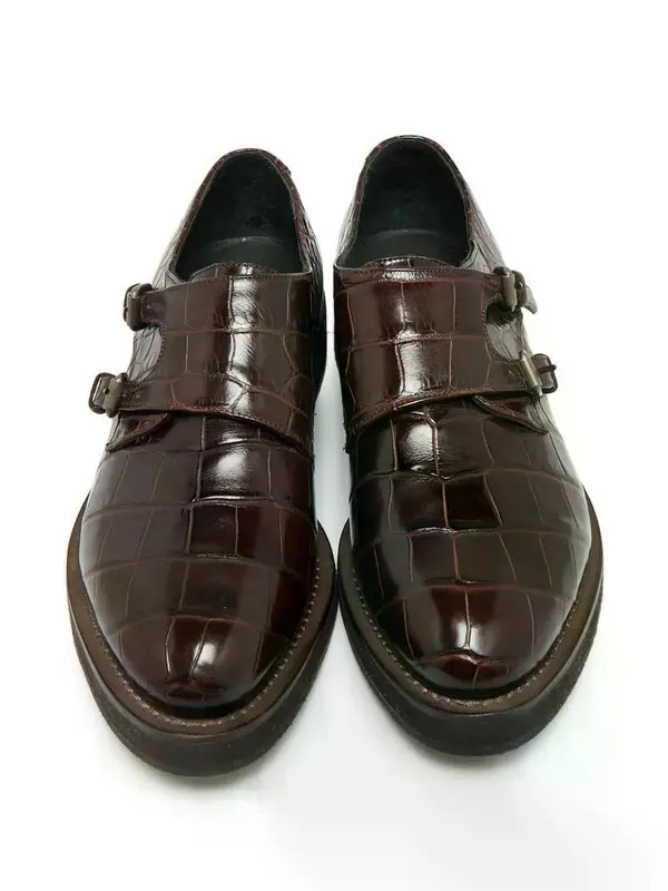 Brunello Cucinelli Croc-embossed Double-strap Oxford Shoes