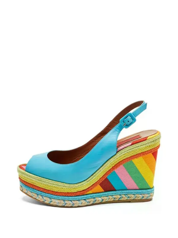 Valentino Garavani Striped Slingback Wedge Sandals - Blue