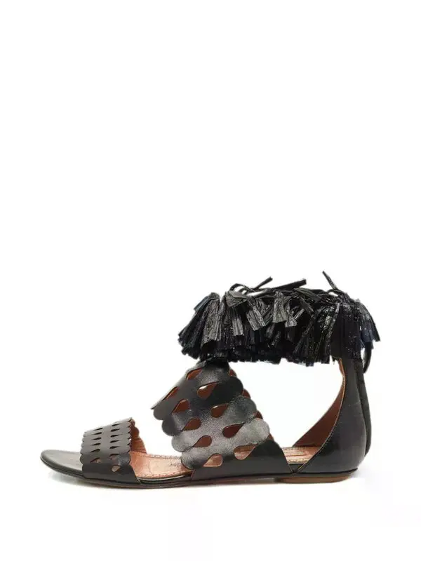 Alaïa Cut-out Fringe Sandals - Black