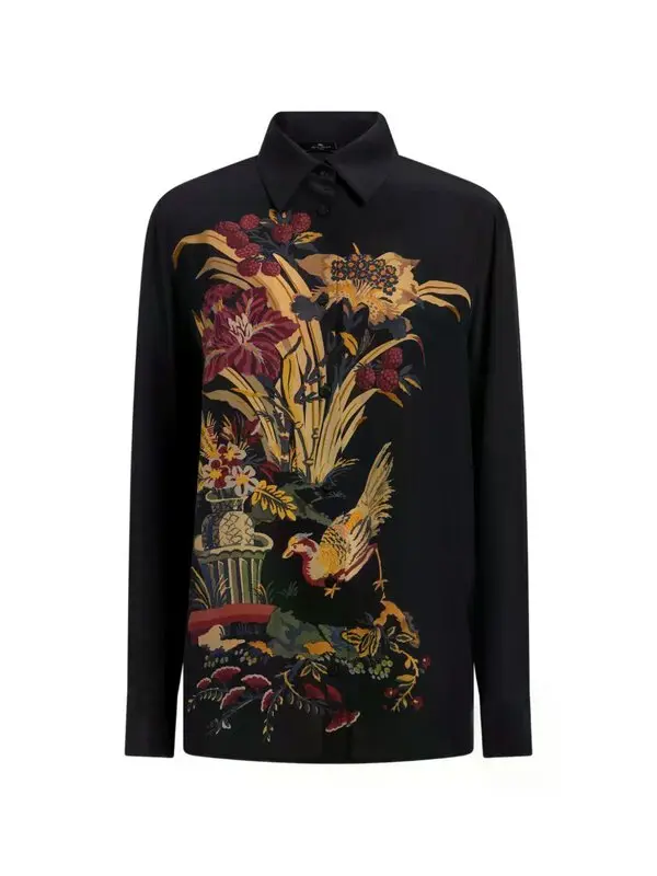 Etro Silk Crepe De Chine Shirt With Placed Print - Black