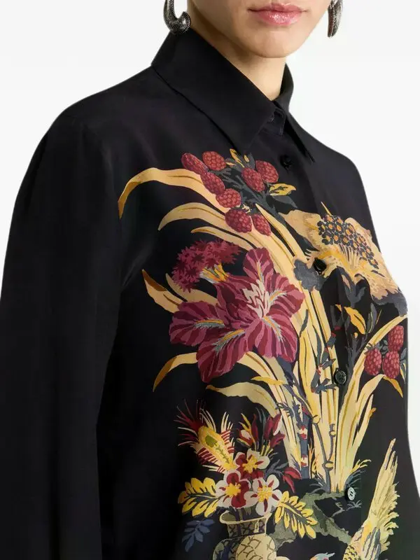 Etro Silk Crepe De Chine Shirt With Placed Print