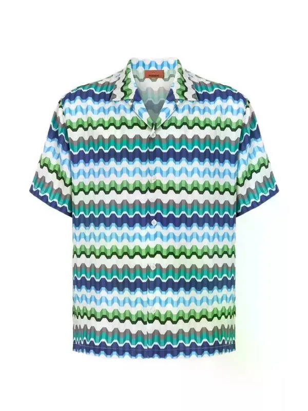 Missoni Viscose Bowling Shirt With Greek Key Print - Blue