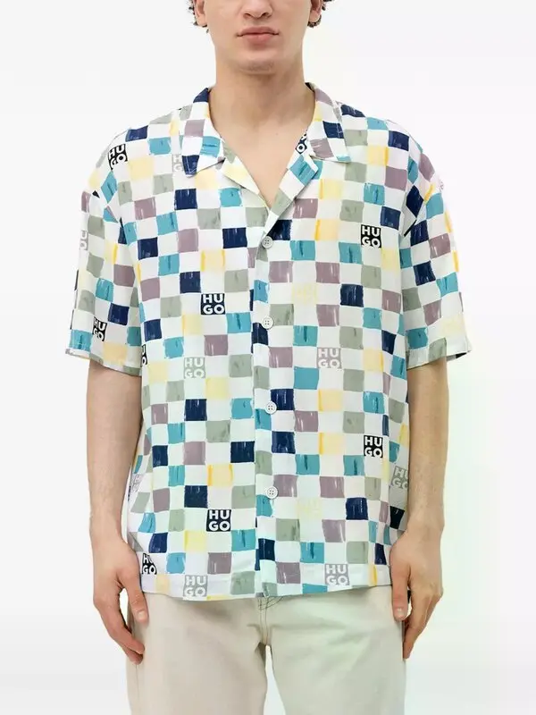 Hugo Check-print Logo-print Short Sleeved Shirt