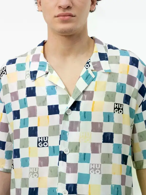 Hugo Check-print Logo-print Short Sleeved Shirt