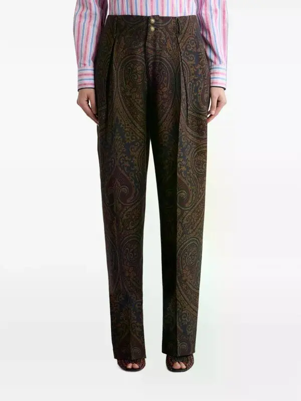 Etro Wool-blend Jacquard Trousers With Paisley Motif And Pegaso Buttons - Black