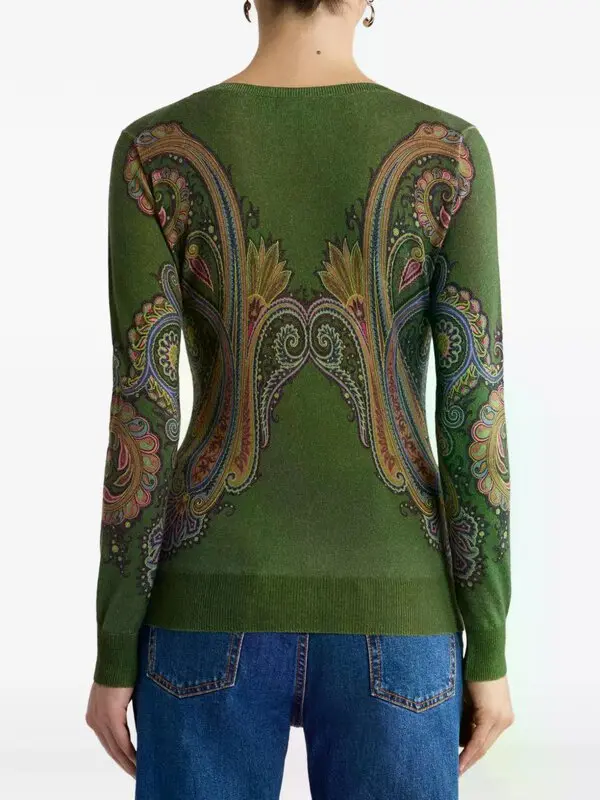 Etro Silk And Cashmere V-neck Sweater With Paisley Print