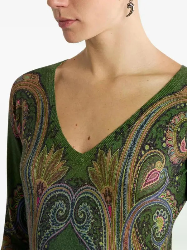 Etro Silk And Cashmere V-neck Sweater With Paisley Print