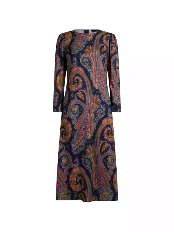 Etro Crepe Midi Dress With Paisley Motif - Blue