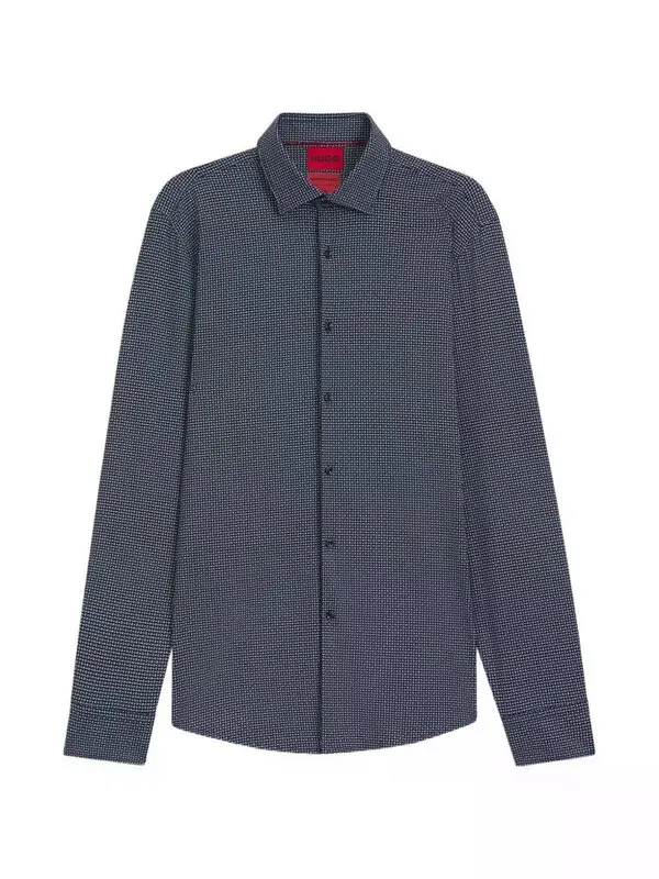 Hugo Printed Slim-fit Shirt In Stretch Jersey - Blue