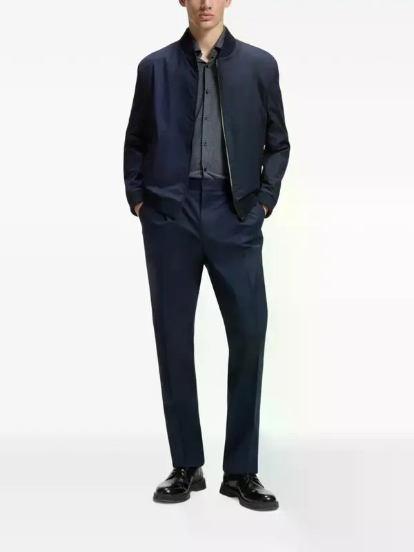 Hugo Printed Slim-fit Shirt In Stretch Jersey - Blue