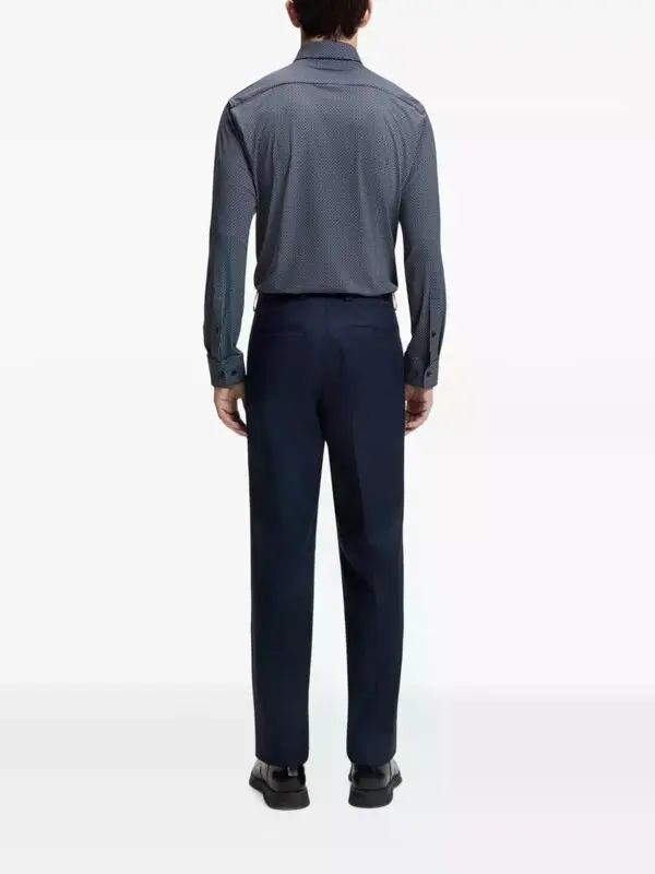 Hugo Printed Slim-fit Shirt In Stretch Jersey - Blue