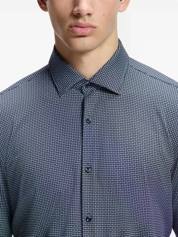 Hugo Printed Slim-fit Shirt In Stretch Jersey - Blue