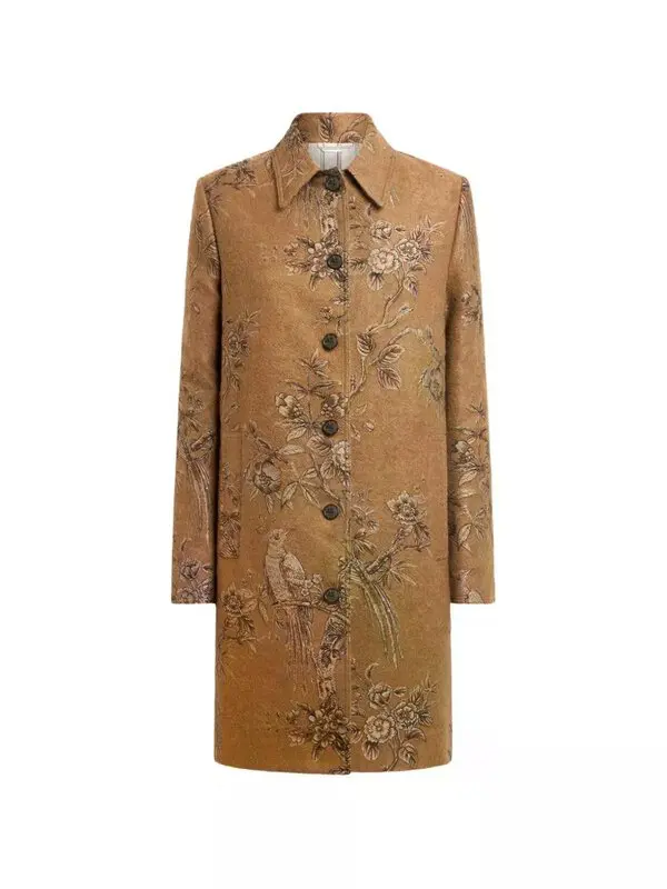 Etro Mohair-blend Jacquard Coat With Nature Motif