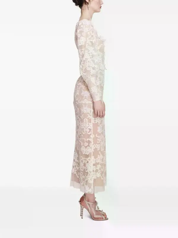 Marchesa Long-sleeve Corded Lace Maxi Dress