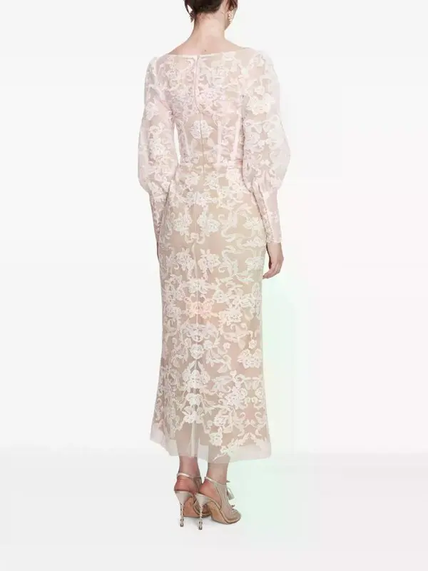 Marchesa Long-sleeve Corded Lace Maxi Dress