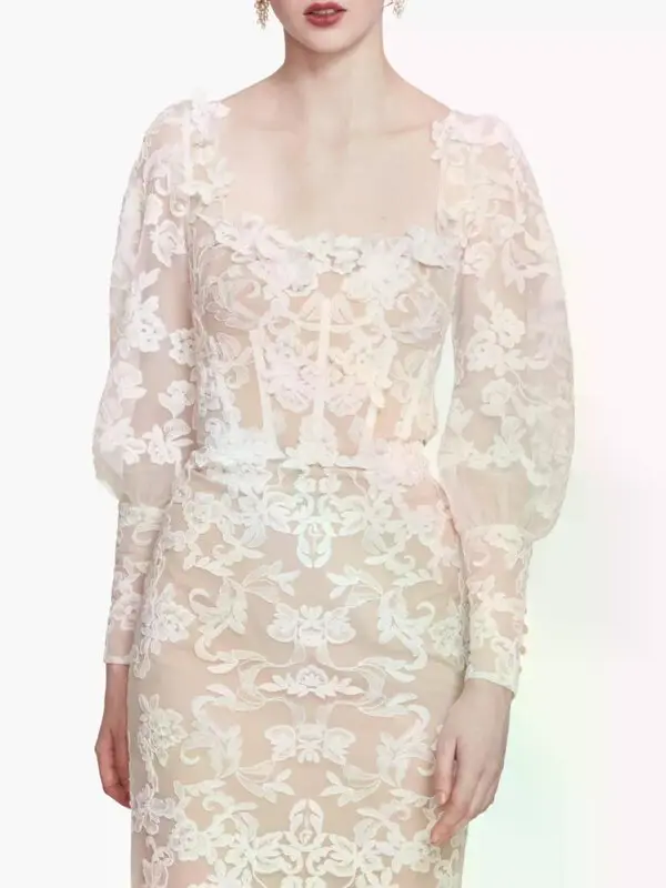 Marchesa Long-sleeve Corded Lace Maxi Dress