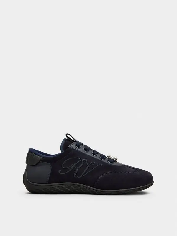 ROGER VIVIER Low Top Suede Sneakers With Buckle Detailing - Navy Blue