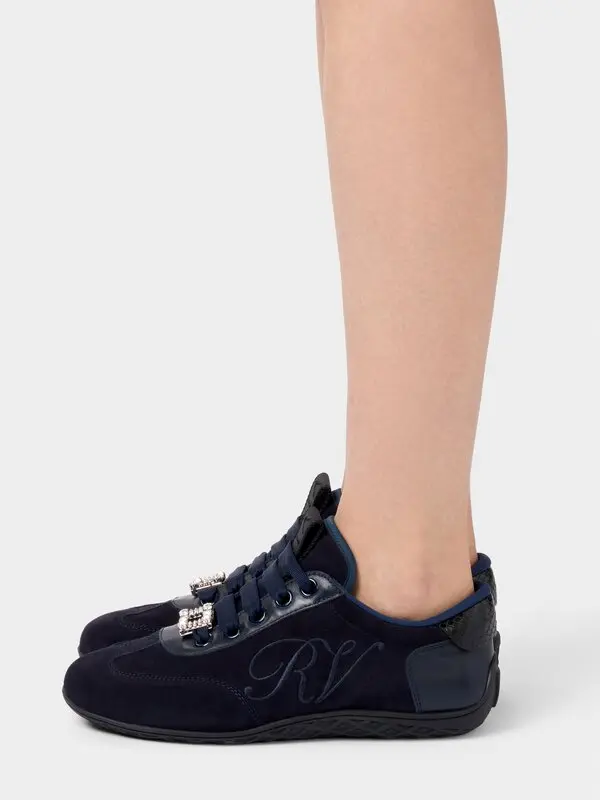 ROGER VIVIER Low Top Suede Sneakers With Buckle Detailing - Navy Blue