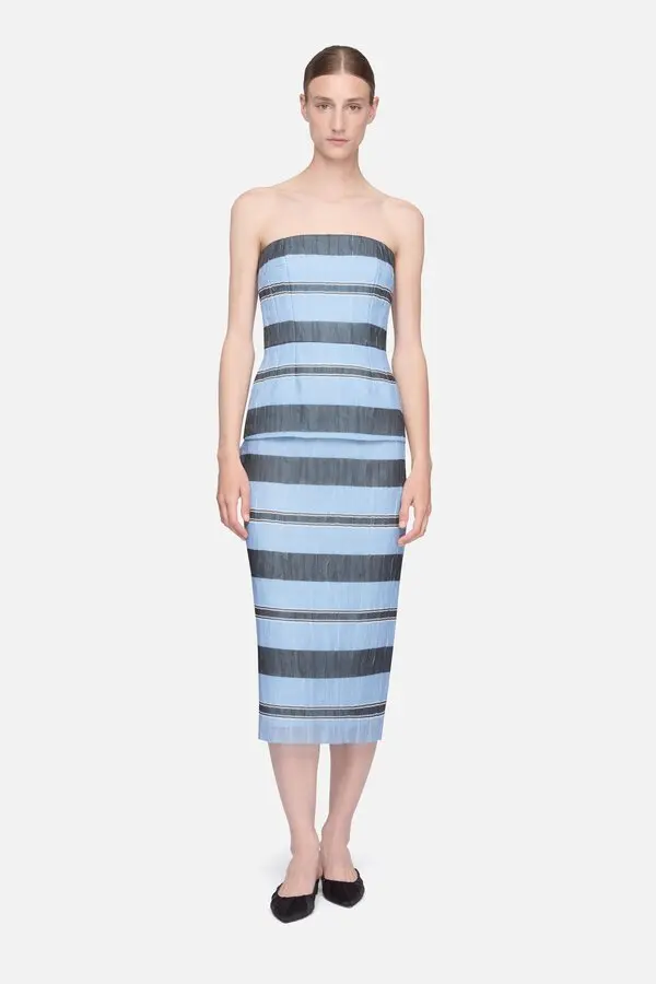 EMILIA WICKSTEAD Strapless Striped Textured Organza Top