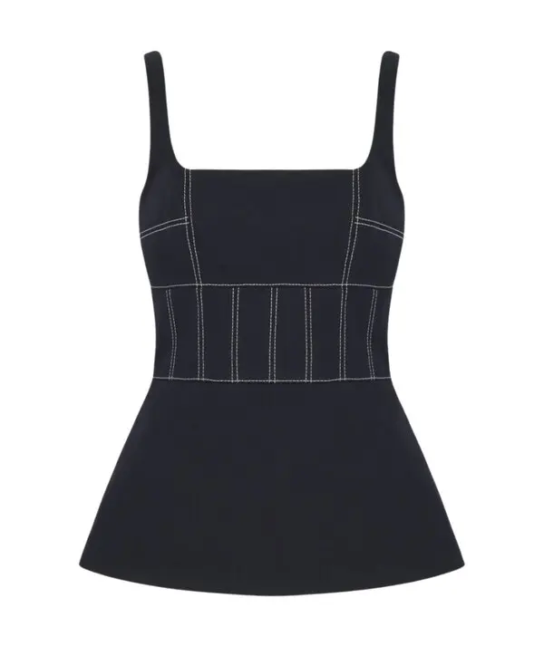 EMILIA WICKSTEAD Square Neck Peplum Top - Black