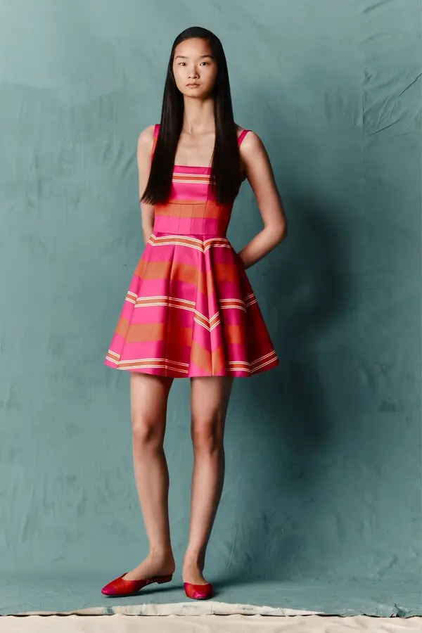 EMILIA WICKSTEAD Mini Mona Dress In Striped Taffeta Faille - Orange
