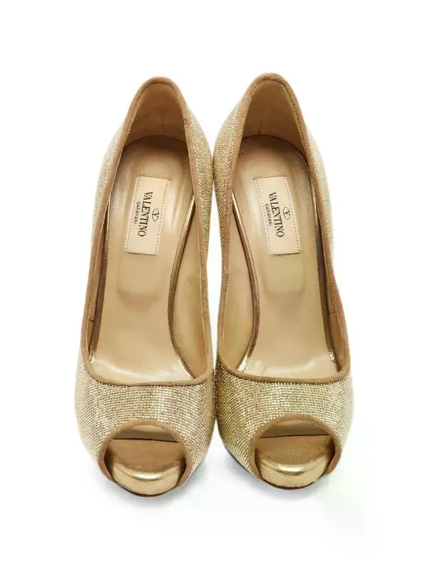 Valentino Garavani Beige Suede Peep-toe Heeled Pumps