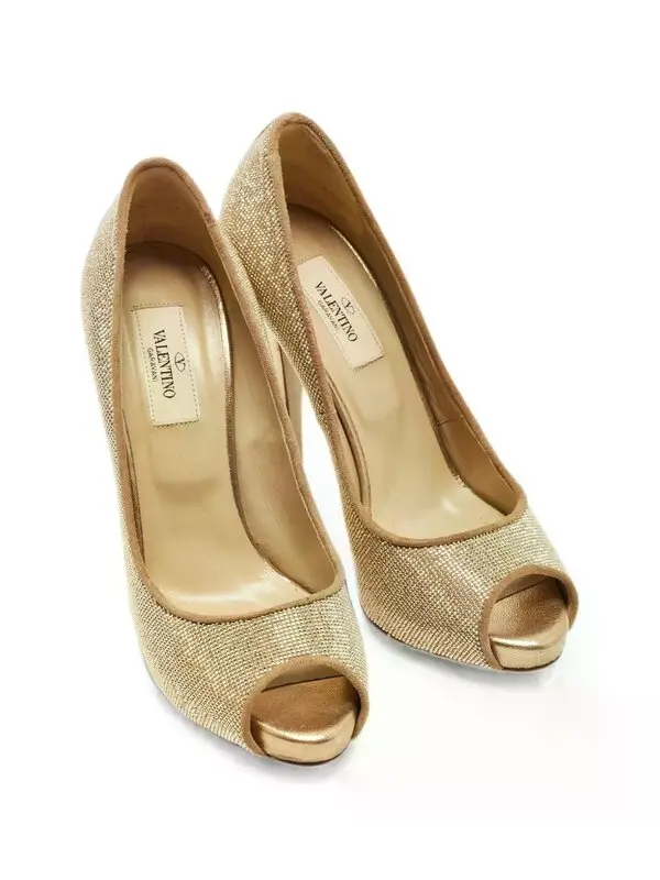Valentino Garavani Beige Suede Peep-toe Heeled Pumps