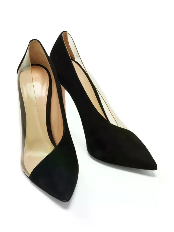 GIANVITO ROSSI Plexi Pointed-toe Suede Heeled Pumps - Black