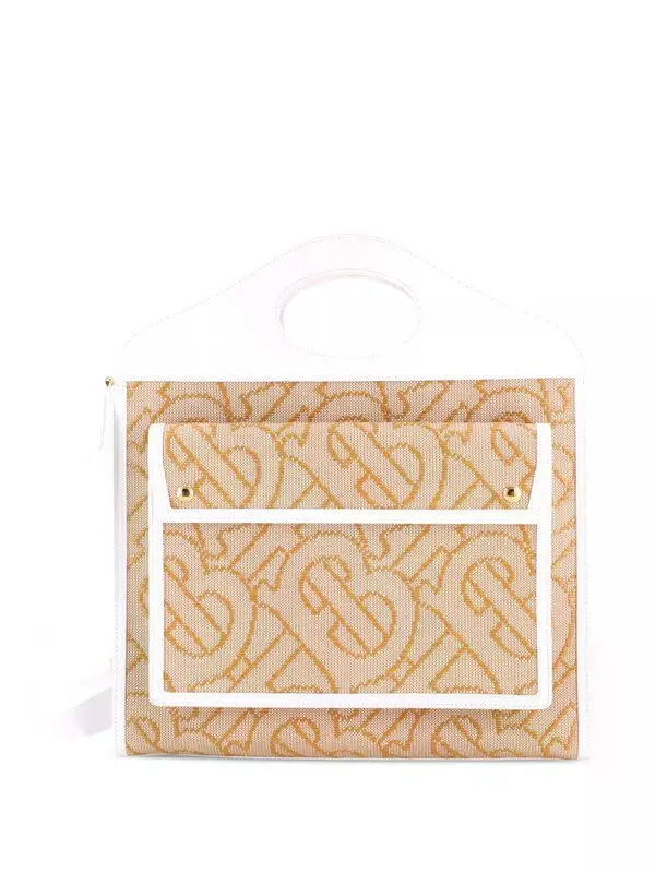 Burberry Woven Raffia And Canvas Medium Tote Bag With Leather Trim - Neutrals