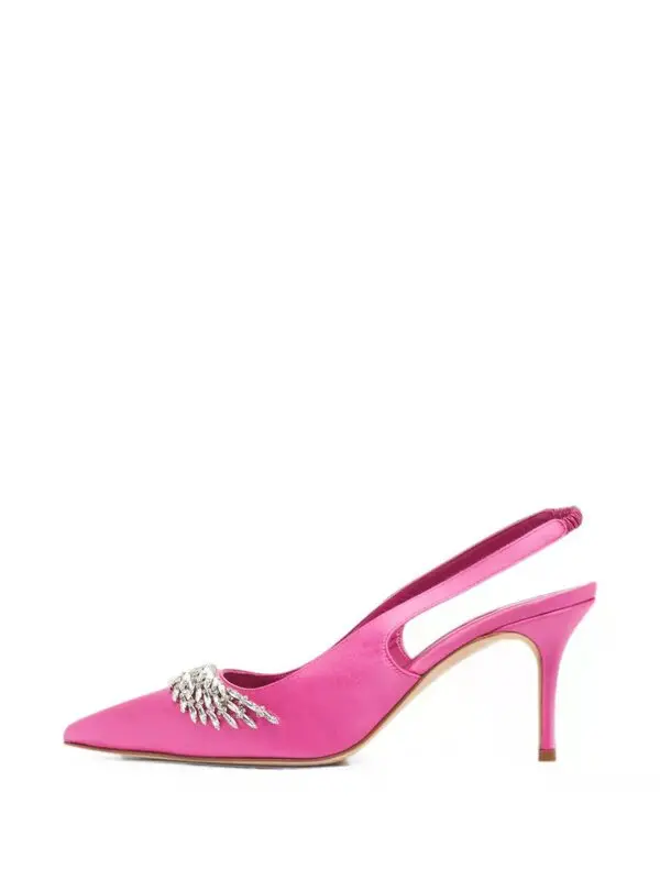 Manolo Blahnik Satin Crystal Embellished Slingback Pumps - Pink