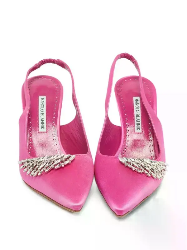 Manolo Blahnik Satin Crystal Embellished Slingback Pumps