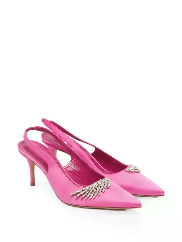Manolo Blahnik Satin Crystal Embellished Slingback Pumps