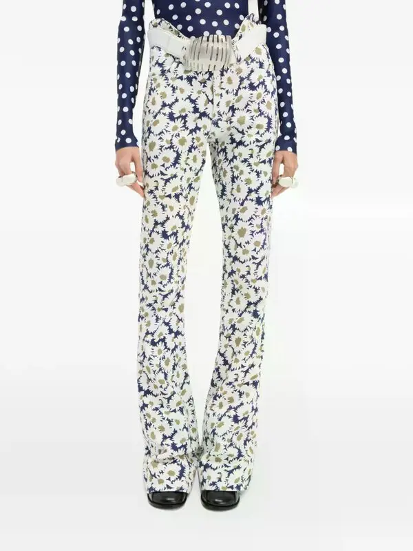JEAN PAUL GAULTIER Curved Flower-print Denim Jeans - White