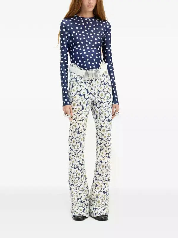 JEAN PAUL GAULTIER Curved Flower-print Denim Jeans - White