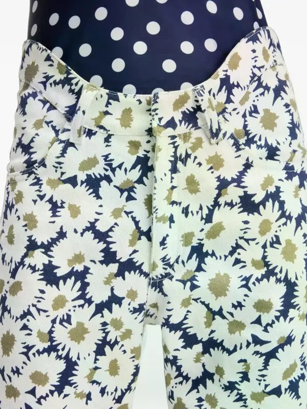 JEAN PAUL GAULTIER Curved Flower-print Denim Jeans - White