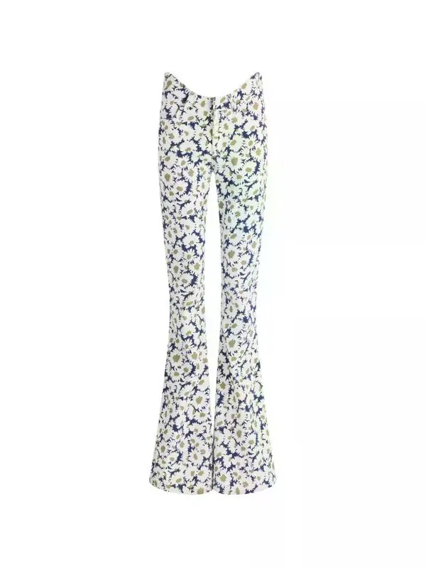 JEAN PAUL GAULTIER Curved Flower-print Denim Jeans - White