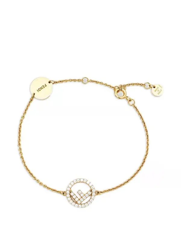 Fendi Crystal Embellished F Motif Chain-link Bracelet - Gold