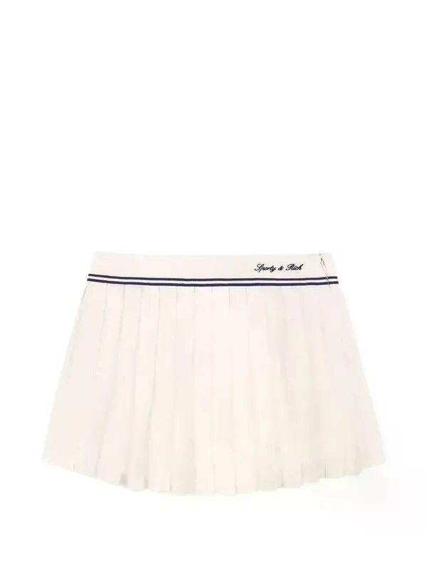 SPORTY & RICH Embroidered Logo Pleated Mini Skirt - Neutrals