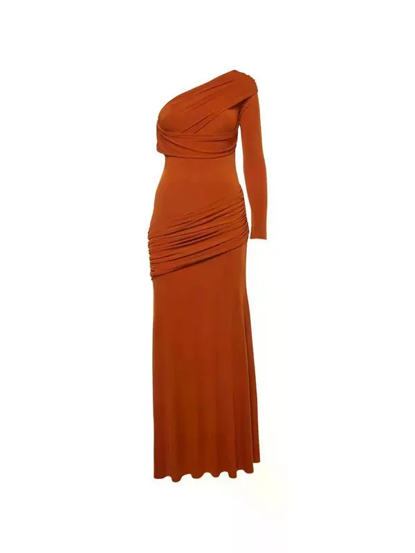 CHATS BY C.DAM Pansy Maxi Asymmetric Jersey Dress - Orange