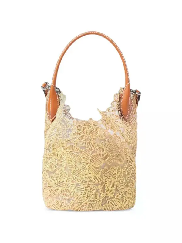 Ermanno Scervino Floral Embroidered Mesh Tote Bag - Neutrals
