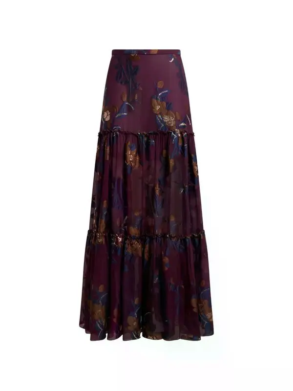 Etro Silk-blend Fil Coupé Floral Jacquard Maxi Skirt - Purple