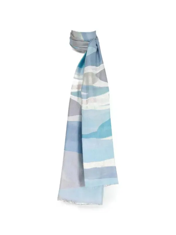 Kinross Cashmere Abstract-pattern Frayed-edge Scarf - Blue