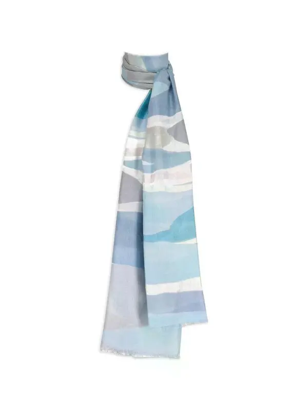 Kinross Cashmere Abstract-pattern Frayed-edge Scarf - Blue