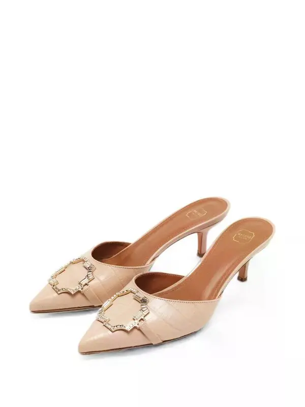 MALONE SOULIERS Missy Croc-embossed Heeled Mules - Neutrals