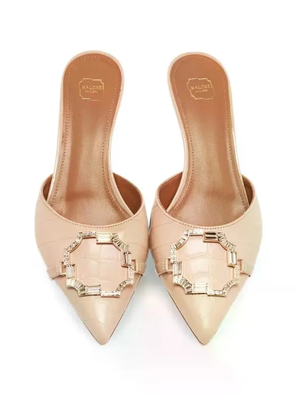 MALONE SOULIERS Missy Croc-embossed Heeled Mules