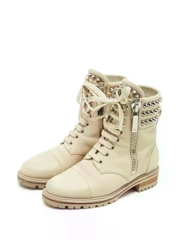 CHRISTIAN LOUBOUTIN Spike Embellished Combat Boots - Neutrals